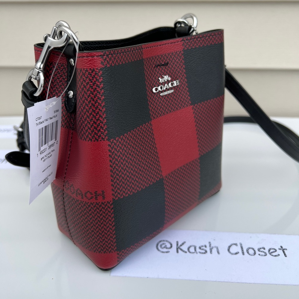 Coach Mini Town Bucket Bag With Buffalo Plaid Print - Gem